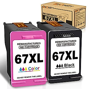 Jonity Remanufactured Ink Cartridge Replacement for HP 67XL 67 XL for Envy 6052 6058 6075 Deskjet 2732 2755 DeskJet Plus 4152 4155 4158 Printer(2 Pack Black & Color) hp67xl
