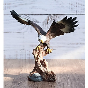 Ebros 7" Tall Bald Eagle Descending On Tree Branch Decorative Figurine As Patriotic Home And Office Decor Perching Eagles Wings Of Glory American Emblem Freedom Statues And Figurines