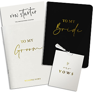 Wedding Vow Books His and Hers, Gold Foil Lettering & Keepsake Sleeve, Wedding Day Essentials, Beautiful His and Hers Gifts for the Bride and Groom (Black & White)