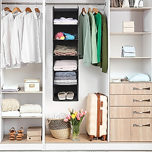 MAX Houser 6 Tier Shelf Hanging Closet Organizer, Closet Hanging Shelf with 2 Sturdy Hooks for Storage, Foldable (Grey)