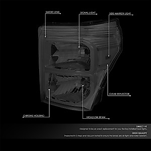 DNA MOTORING HL-OH-FSU13-SM-CL1 Smoke Lens Headlights Replacement Compatible with 11-16 F-250 / F-350 / F-450 / F-550 Super Duty