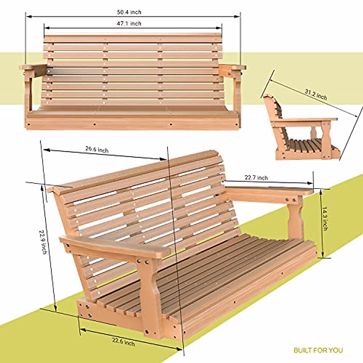 Vaneventi Porch Swing, Outdoor Poly Lumber Swing, Fade-Resistant Patio Swing, 600lbs Duty Rating, 304 SS Chains, All-Weather Garden Swing for Enjoying and Relaxing