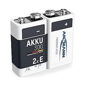 ANSMANN 9V Rechargeable Batteries 300mAh pre-Charged Low Self-Discharge NiMH 9 Volt Battery 9V Battery (2-Pack)