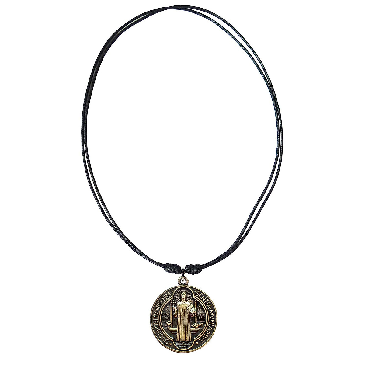 Bijoux de Ja Antique Bronze Saint Benedict of Nursia Medal Pendant Adjustable Cord Necklace 16"