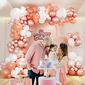 Belscebels Rose Gold Balloons Arch Kit, White and Metallic Rose Gold Balloon Garland Arch Kit for Birthday Party Decorations Baby Shower Bridal Shower Wedding Bachelorette Bride to Be Engagement