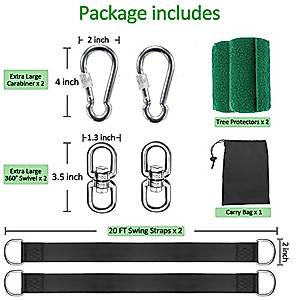 Werfeito Extra Long Tree Swing Straps, 3FT/10FT/20FT/30FT Tree Swing Hanging Straps Kit Holds 5000 lbs with Tree Protector, Heavy Duty Carabiner and Swivel Perfect for Swings & Hammocks (20 FT)