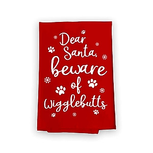 Honey Dew Gifts Funny Kitchen Towels, Dear Santa Beware Flour Sack Towel, 27 inch by 27 inch, Multi-Purpose Towel, Christmas Decor, Dog Mom Gifts