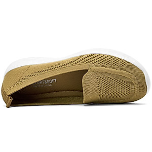 Wryweir Women's Slip on Walking Shoes Comfortable Knit Loafers Lightweight Nurse Sneakers, Khaki US 5.5