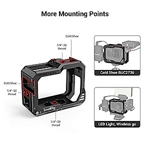 SmallRig Hero11 Cage / Hero10 Cage / Hero9 Cage , Aluminum Video Cage with 2 Cold Shoe Mount for Mic and Led Light , Compatible with Max Lens Mod for GoPro Hero9 / Hero10 / Hero11 Black 3084B