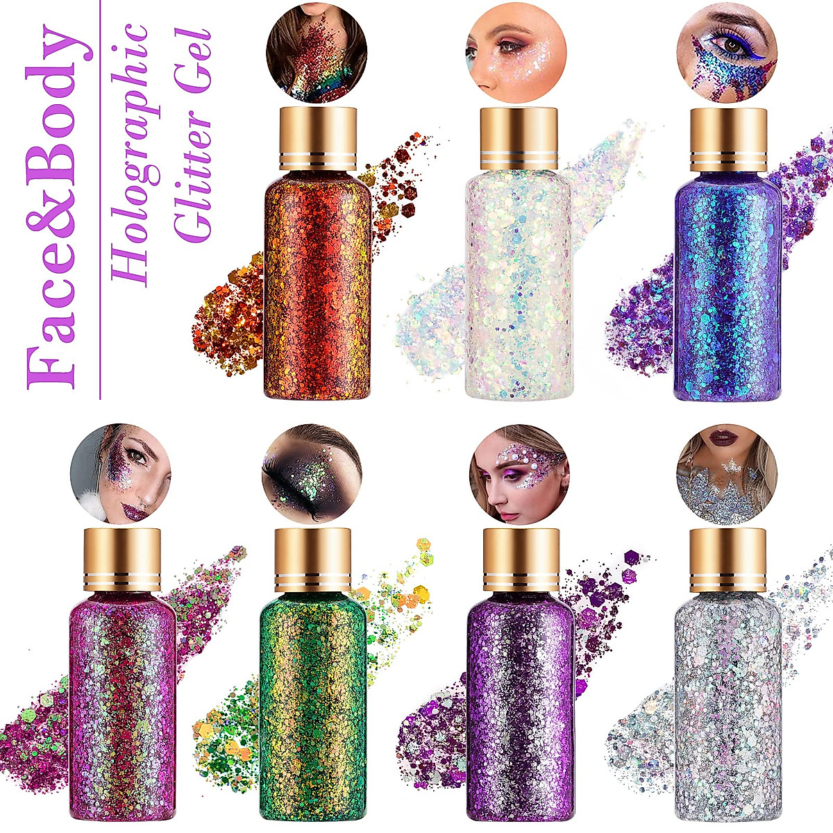 Holographic Body Glitter Gel for Face, Body, Nail, Super Long Lasting Waterproof Quick Dry Liquid Chunky Green Glitter for St. Patrick's Day Makeup Accessories, 1oz (Brass Green)