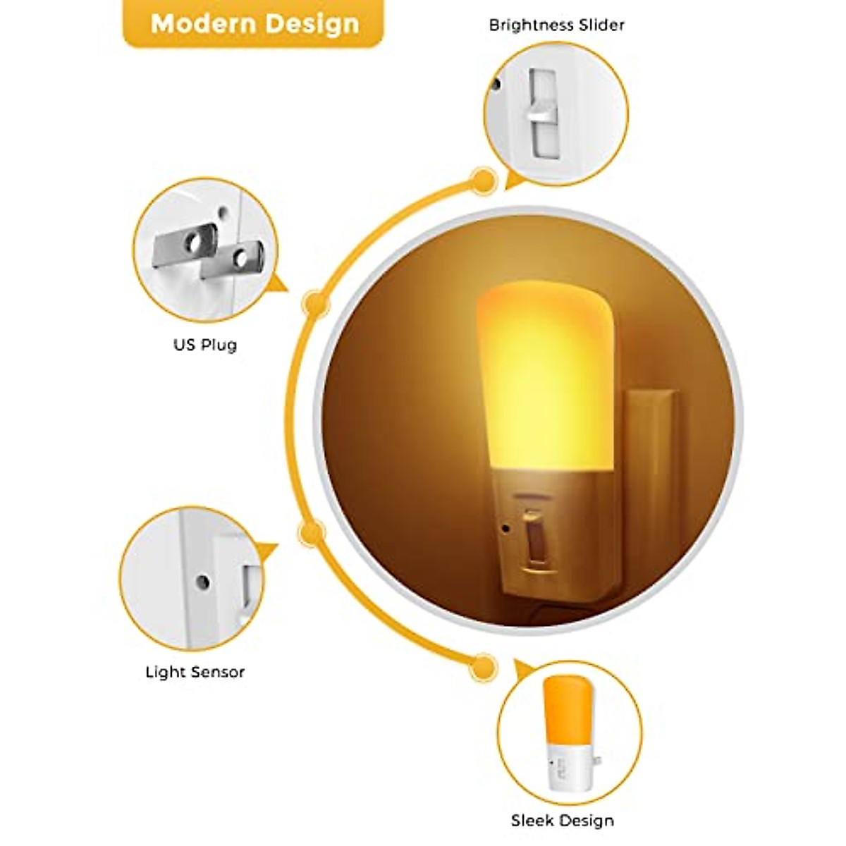 LOHAS Amber Night Light, Dimmable Plug in LED, Yellow Night Light with Dusk to Dawn Sensor, Kids Night Lights for Bedroom, 5-80LM Sleep Aid No Blue Light for Nursery, Hallway, Kitchen, Stairway, 2Pack