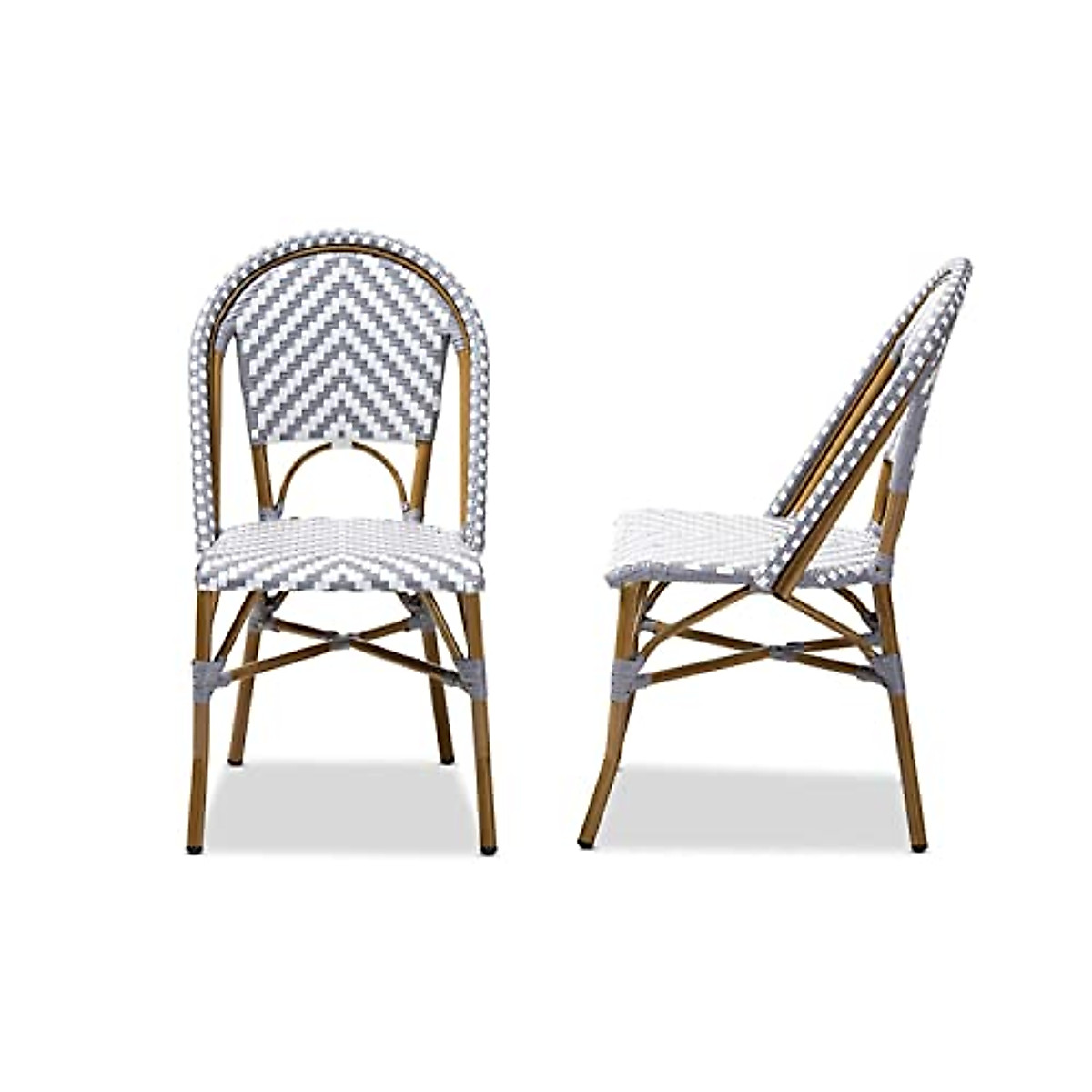 Baxton Studio Celie Classic French Indoor and Outdoor Grey and White Bamboo Style Stackable Bistro Dining Chair Set of 2