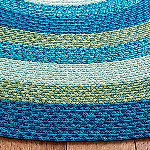 SAFAVIEH Braided Collection Area Rug - 4' x 6' Oval, Aqua & Green, Handmade Farmhouse, Ideal for High Traffic Areas in Living Room, Bedroom (BRA230J)