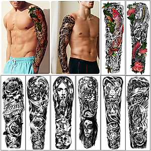 Extra Large Full Arm Waterproof Temporary Tattoos 8 Sheets and Half Arm Shoulder Tattoo 8 Sheets, Tiny 30sheets Lasting Tattoo Stickers for Girls Adult Women or Men (Total 46 sheets)