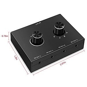 4 Port Audio Switch, 3.5mm Audio Switcher, Stereo AUX Audio Selector, 4 Input 1 Output / 1 Input 4 Output Audio Splitter Switcher, Audio Switcher Box, 4 channel switch knob, No External Power Required