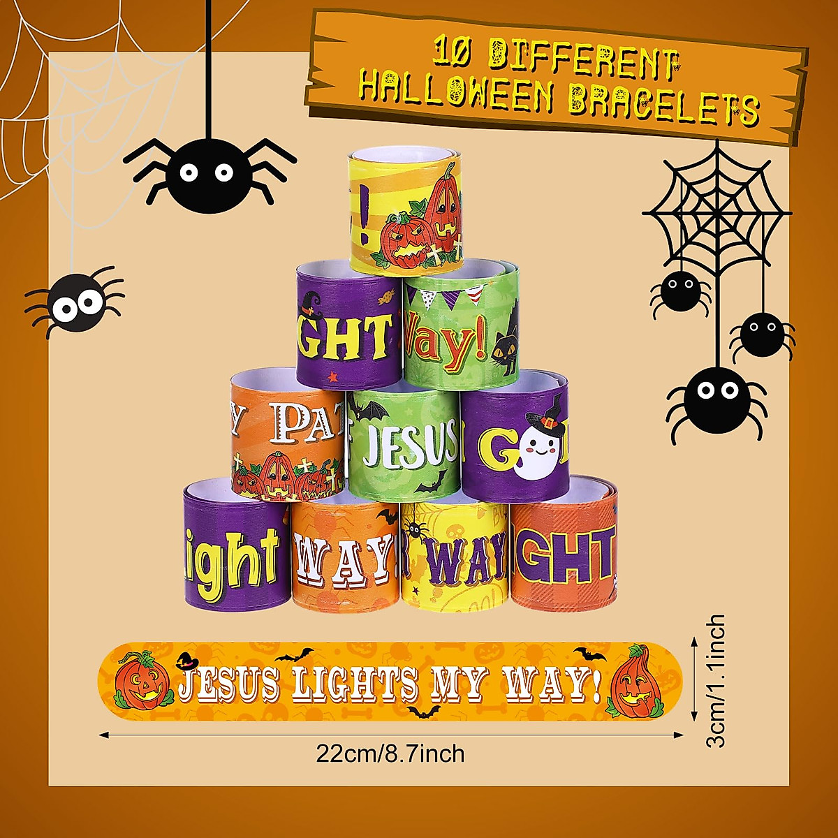 Frienda 40 Pcs Halloween Slap Bracelets Halloween Party Supplies and Decorations Halloween Bracelet with Pumpkin Bat Spider Pattern Kids' Play Bracelets for Office Home School Halloween Party Gifts