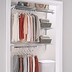 Rubbermaid Configurations Deluxe Closet Kit, White, 4-8 Ft. & Configurations Deluxe Closet Kit, Titanium, 4-8 Ft, Wire Shelving Kit with Expandable Shelving and Telescoping Rods