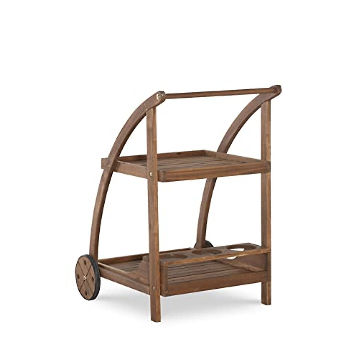 Linon Chandler Acorn Finished Acacia Wood Outdoor Bar Trolley with Three Bottle Glass Holders