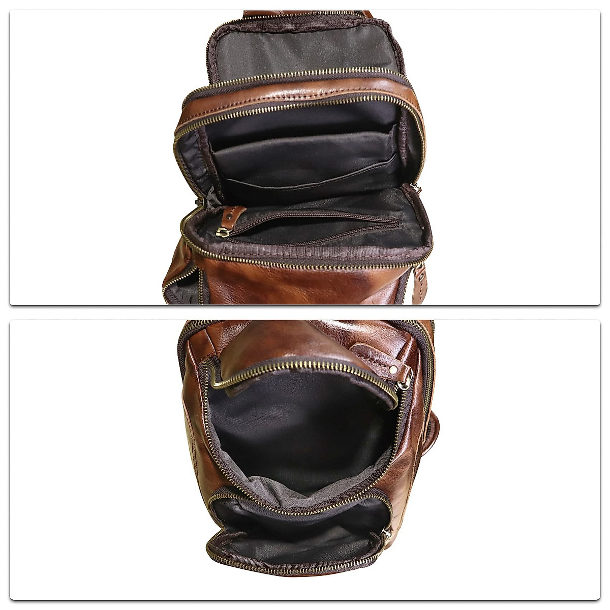 Genuine Leather Sling Bags Hiking Sling Backpacks Vintage Handmade Crossbody Chest Daypack Anti-theft Shoulder Satchel (Coffee)