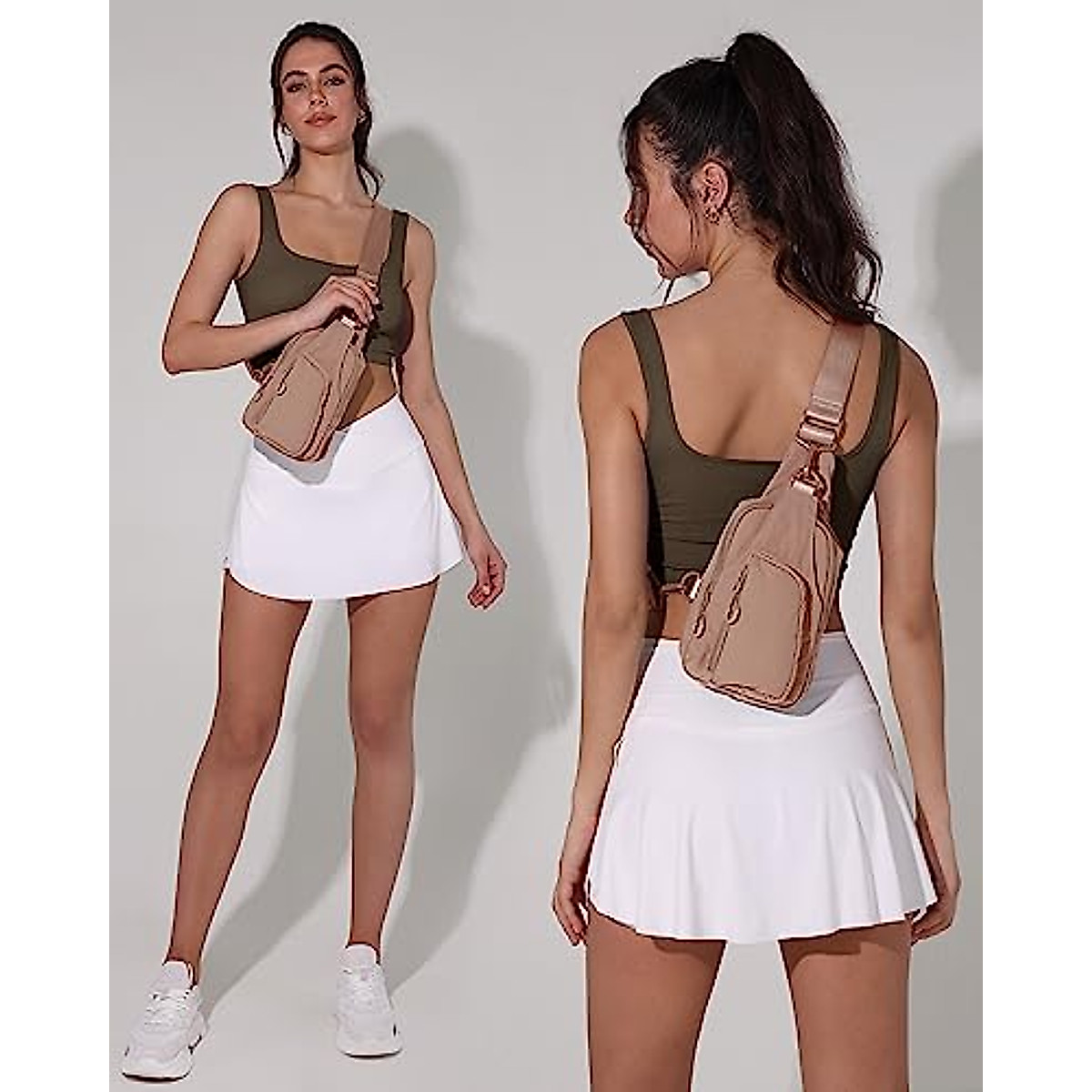 ODODOS Daily Sling Bag with Adjustable Straps Crossbody Chest Bag Lightweight Small Backpack for Casual Outdoor Traveling Hiking, Brown