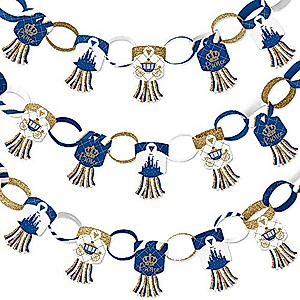 Big Dot of Happiness Royal Prince Charming - 90 Chain Links and 30 Paper Tassels Decoration Kit - Baby Shower or Birthday Party Paper Chains Garland - 21 feet