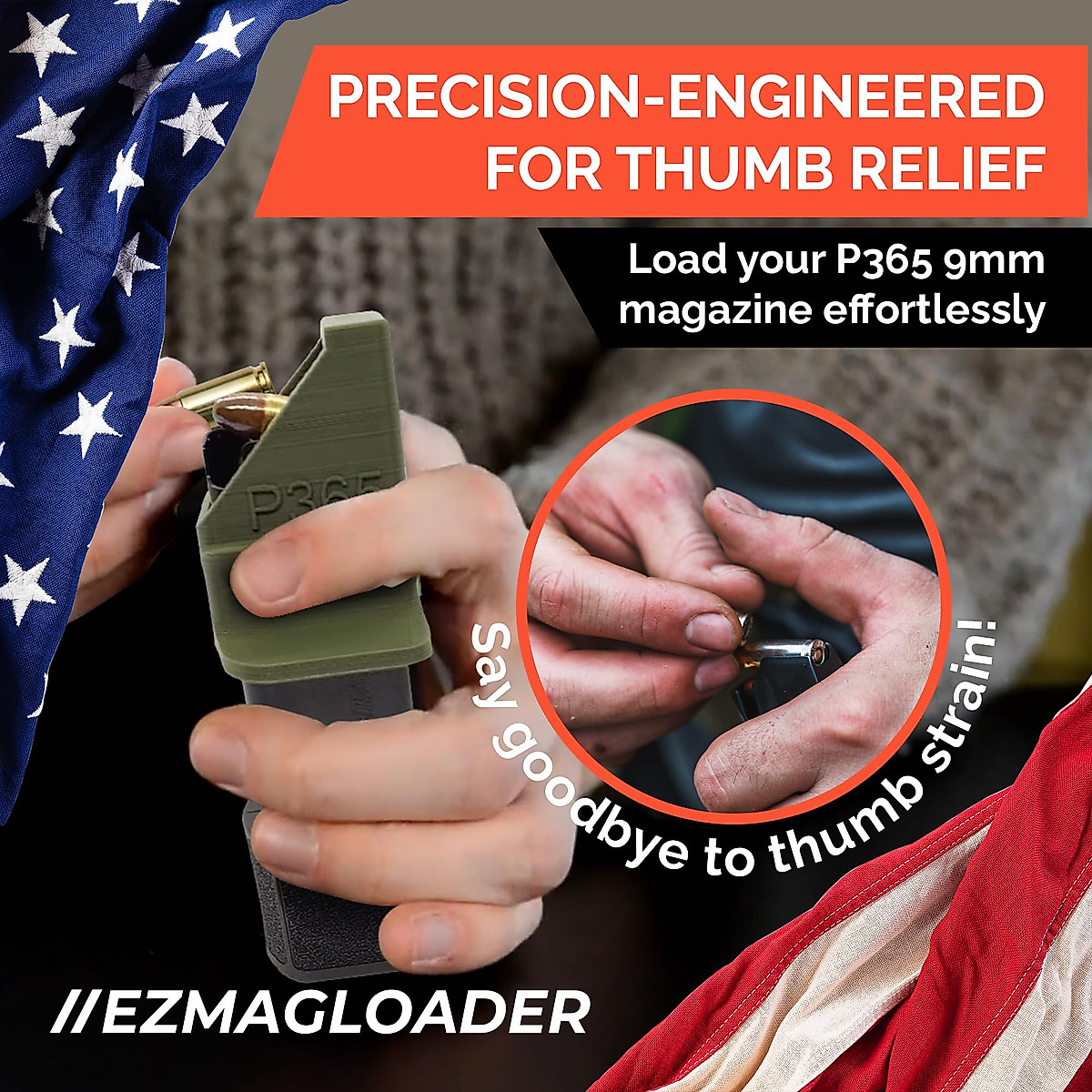 EZMAGLOADER Magazine Loader for The SIG Sauer P365 9mm - Easy Pain-Free Loading - Comfortable Grip - Speed Loader Accessories - Large Flanges for Thumb Relief