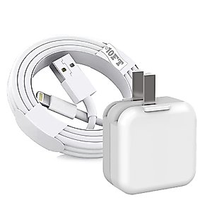 10FT iPad Charger,iPhone Charger [Apple MFi Certified],12W USB Wall Charger Foldable Portable Travel Plug with Long Lightning Cable Compatible for iPhone,iPad 4/5/6/7/8/9,iPad Mini 4/5,iPad Air 1/2/3