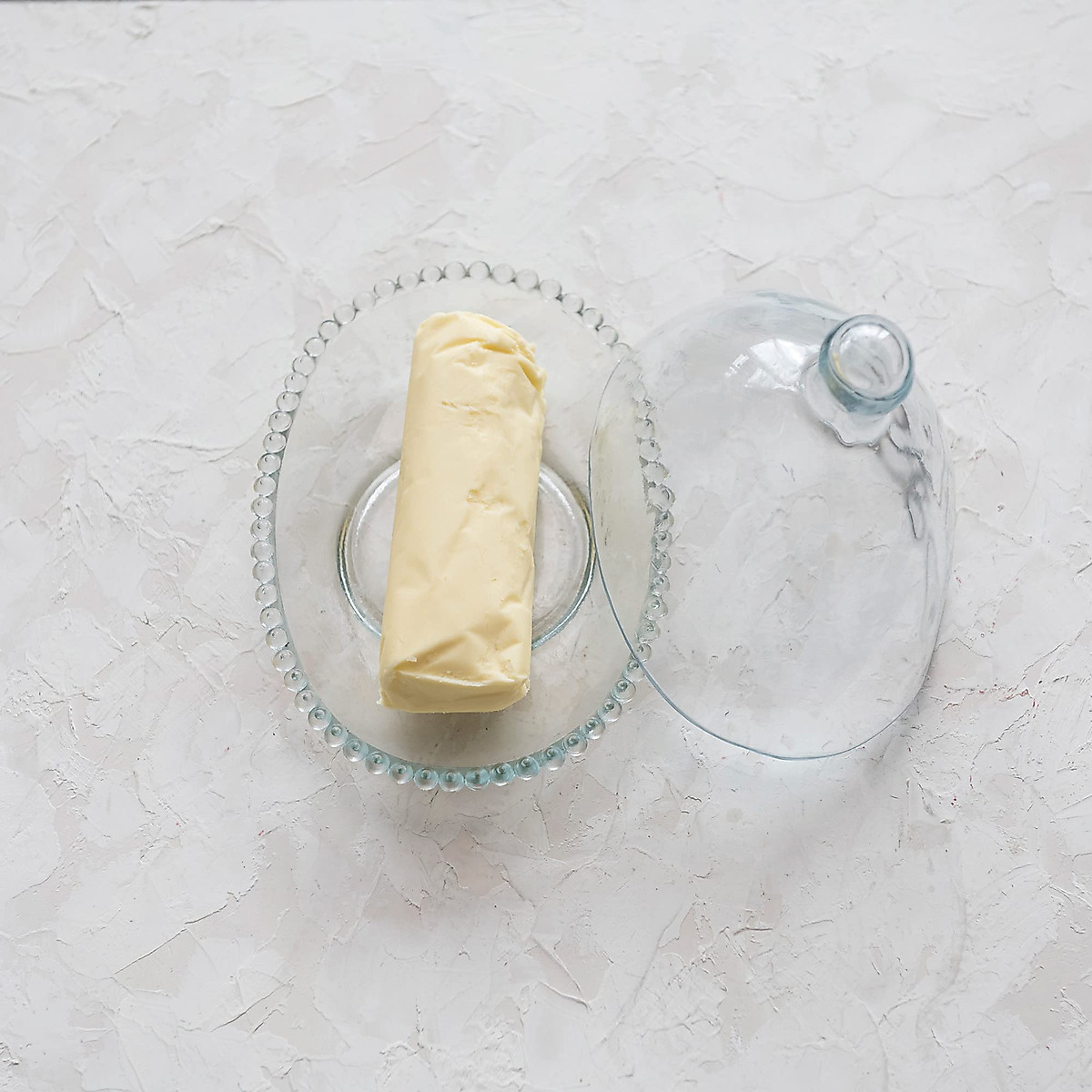 Creative Co-Op Glass Cloche and Hobnail Edge Tray, Clear