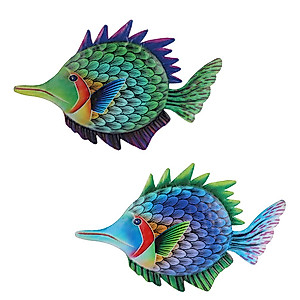 Garneck Home Decor Outdoor Decor 2pcs Metal Fish Wall Decor Ocean Marine Fish Iron Wall Art Sculpture Decorative Wall Hangings Yard Decoration House Ornaments Outdoor Decor