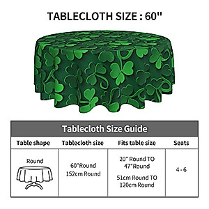 Sweetshow St Patricks Day Tablecloth Round 60 Inch Clover Shamrock Print Decorative Round Dark Green Table Cloth Decor for Home Kitchen Dining Room Party Picnic Holiday Decorations