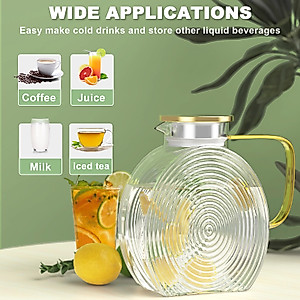 Glass Pitcher with Lid for Fridge, 84 OZ / 2.4 Liter Large Water Spout Jug with Handle for Iced Tea, Ice Coffee, Juice, Lemonade Cold or Hot Drinks, Liquids Beverage Serving Dispenser