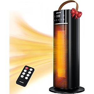 OPODEE Space Heater, 1500W PTC Ceramic Heating 18" Electric Space Heater for Office, Large Room, Indoor Use, Bedroom, Portable Heater with Thermostat, Safety Protection, 70°Oscillating, 24H Timer