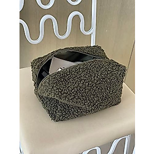 Boucle Cosmetics Toiletry Makeup Bag Large Aesthetic Makeup Travel Accessories Gift Idea (Olive Green Boucle)