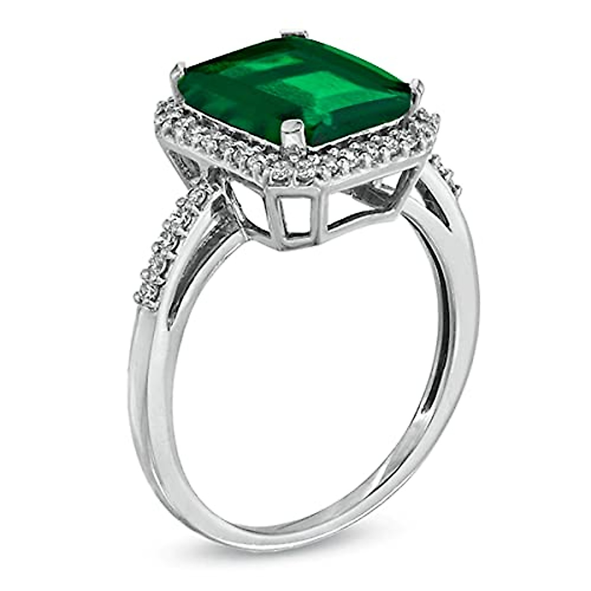 Tirafina Emerald Cut Gemstone Ring, Lab-Created Emerald and White Sapphire Ring Set in a Sterling Silver Band, Emerald Cut Birthstone Rings, Silver Jewelry, Rings for Women (10x8 mm stone)