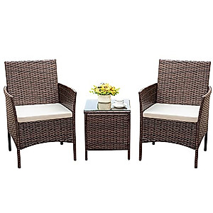 Rankok Patio Chairs Set of 2 Outdoor Front Porch Furniture Bistro Set 3 Piece Wicker Patio Chairs Balcony Furniture for Backyard Patio Balcony Lawn Pool (Brown)