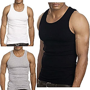 Goyoma 3 Packs Mens 100% Cotton Tank Top White/Black Wife Beater A-Shirt Undershirt (2XL, Mix)