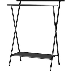 Laiensia Double Rods Clothing Racks for Hanging Clothes,Portable Clothing Hanging Garment Rack with Bottom Oxford Cloth Shelves,Black