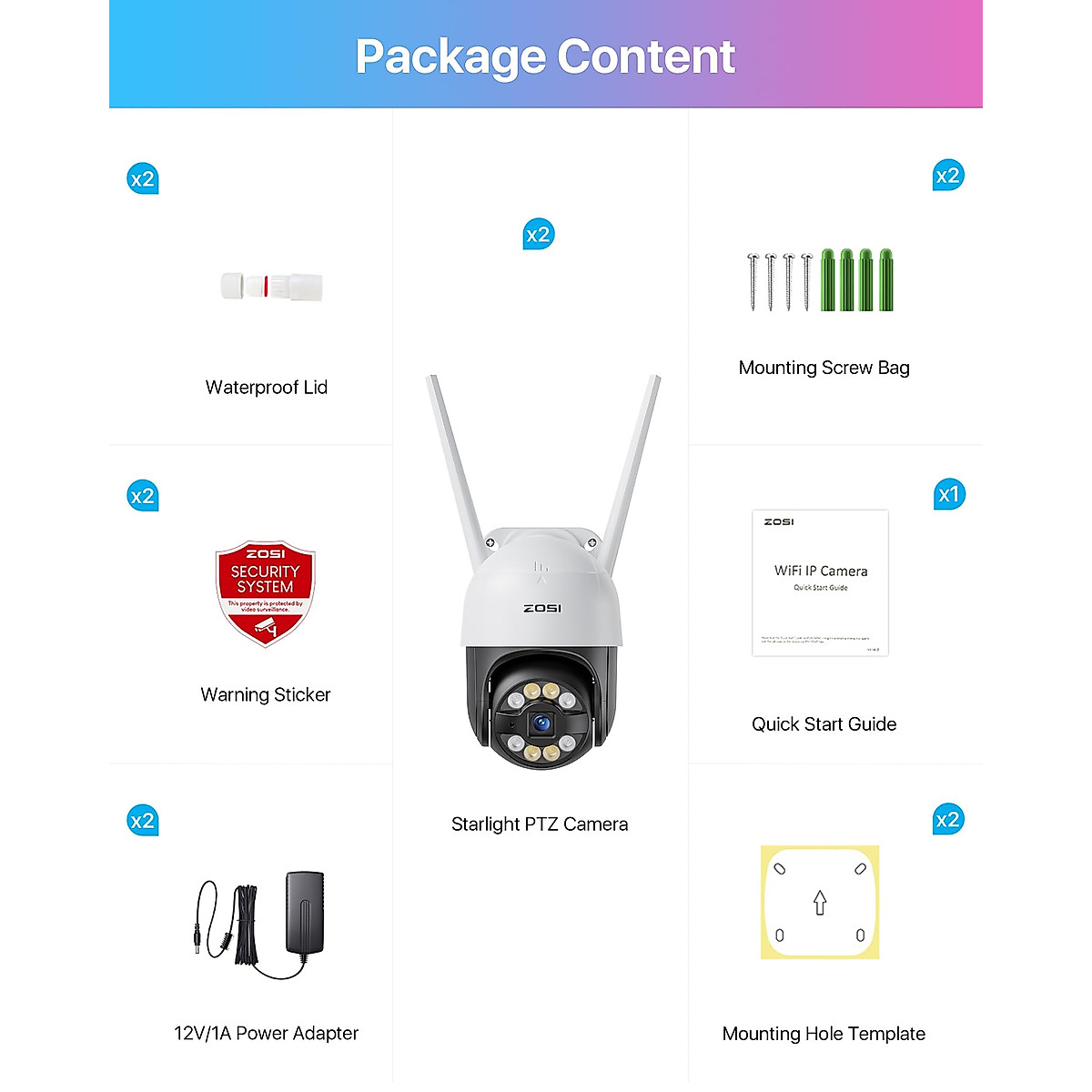 ZOSI 2pack C289 2K WiFi PTZ Security Camera,Person Vehicle Detection,Auto Tracks Human,2 Way Audio,Night Vision,Floodlight Siren,3MP Pan/Tilt Outdoor Indoor Cam,SD Card & Cloud Storage,5X Digital Zoom