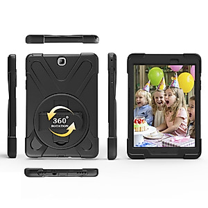 Galaxy Tab A 9.7 Case KIQ Full-Body Shock Proof Hybrid Heavy Duty Armor Protective Case for Samsung Galaxy Tab A 9.7 2015, SM-T550 with Kickstand and Screen Protector (Shield Black)