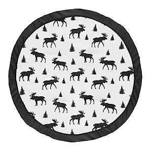 Sweet Jojo Designs Black and White Woodland Moose Playmat Tummy Time Baby and Infant Play Mat for Rustic Patch Collection