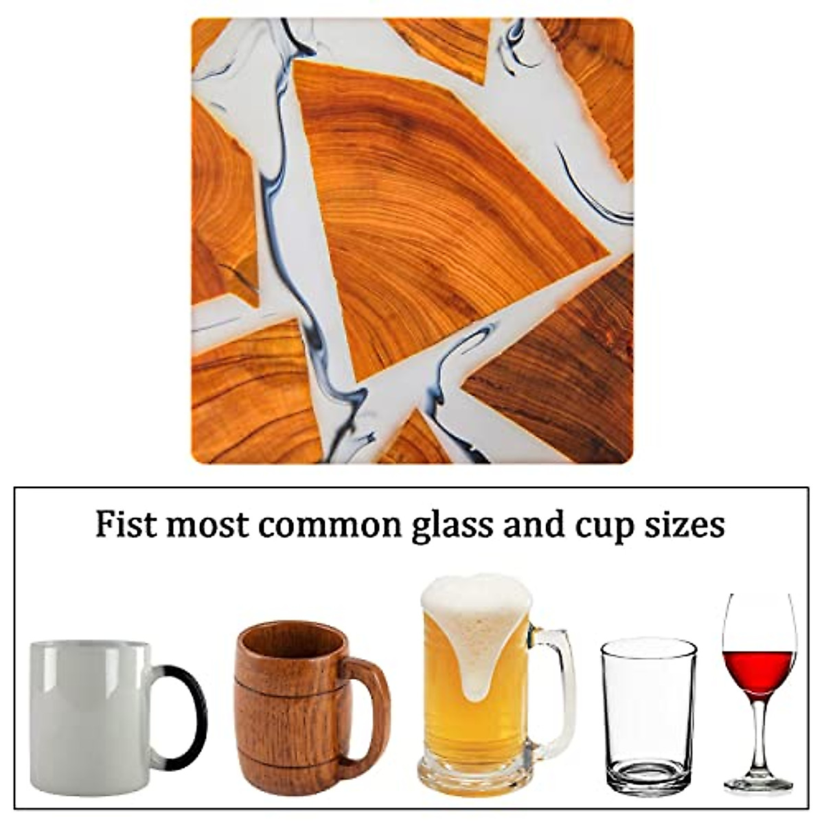 Wood Coasters with Holder, GOH DODD Wooden Drink Coasters Set, Modern Epoxy Coasters, Suitable for Most Kinds of Cups, 6 Pieces, Square