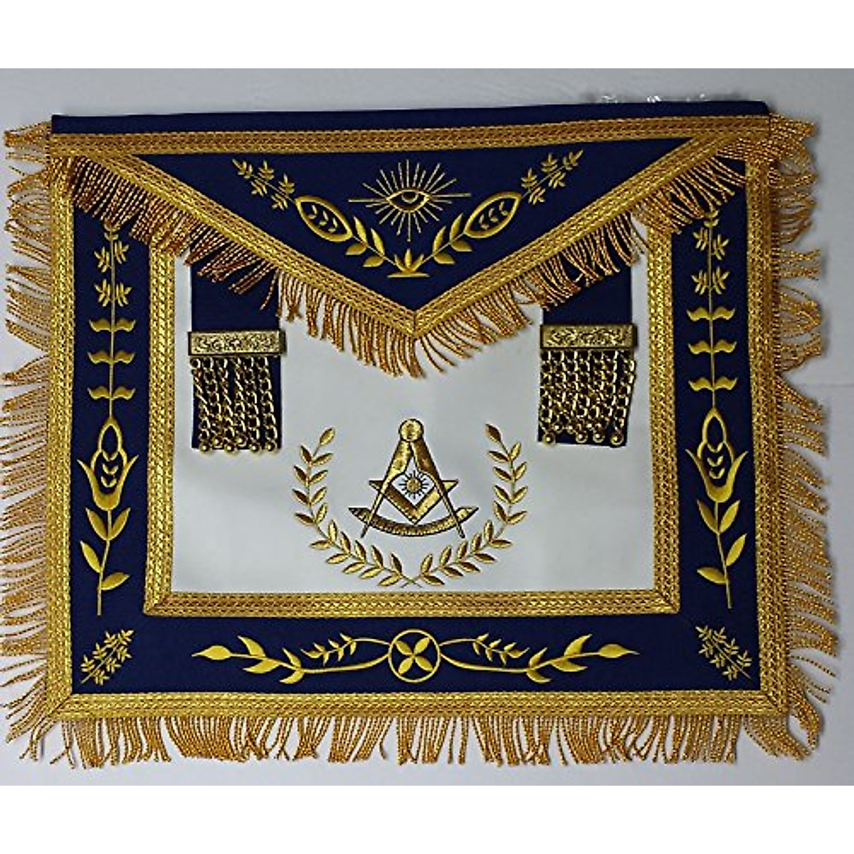 Zest4Canada Past Master Royal Blue Apron Gold Embroidered with Fringe