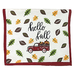 Serafina Home Hello Fall Farm Truck Kitchen Towels and Pot Holder Set: Autumn Harvest Pumpkins and Colorful Leaves, Pot Holder Oven Mitt has Embellished Jacquard Weave