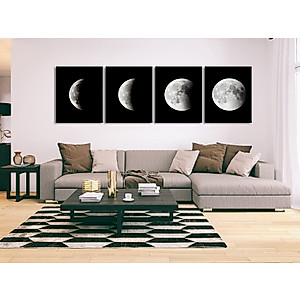Wieco Art Moon Canvas Prints Wall Art Space Pictures Paintings Large Modern Gallery Wrapped Black and white Abstract Sky Giclee Artwork on Ready to Hang for Living Room Bedroom Home Office Decor