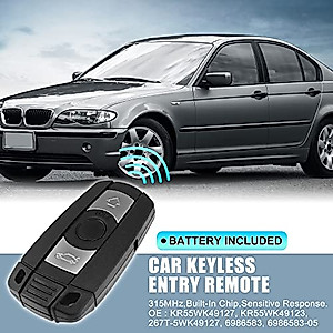 X AUTOHAUX 2pcs 315MHz KR55WK49127 Replacement Smart Proximity Keyless Entry Remote Car Key Fob for BMW 1 3 5 6 Series 2006-2014 3 Buttons with Door Key 46 Chip