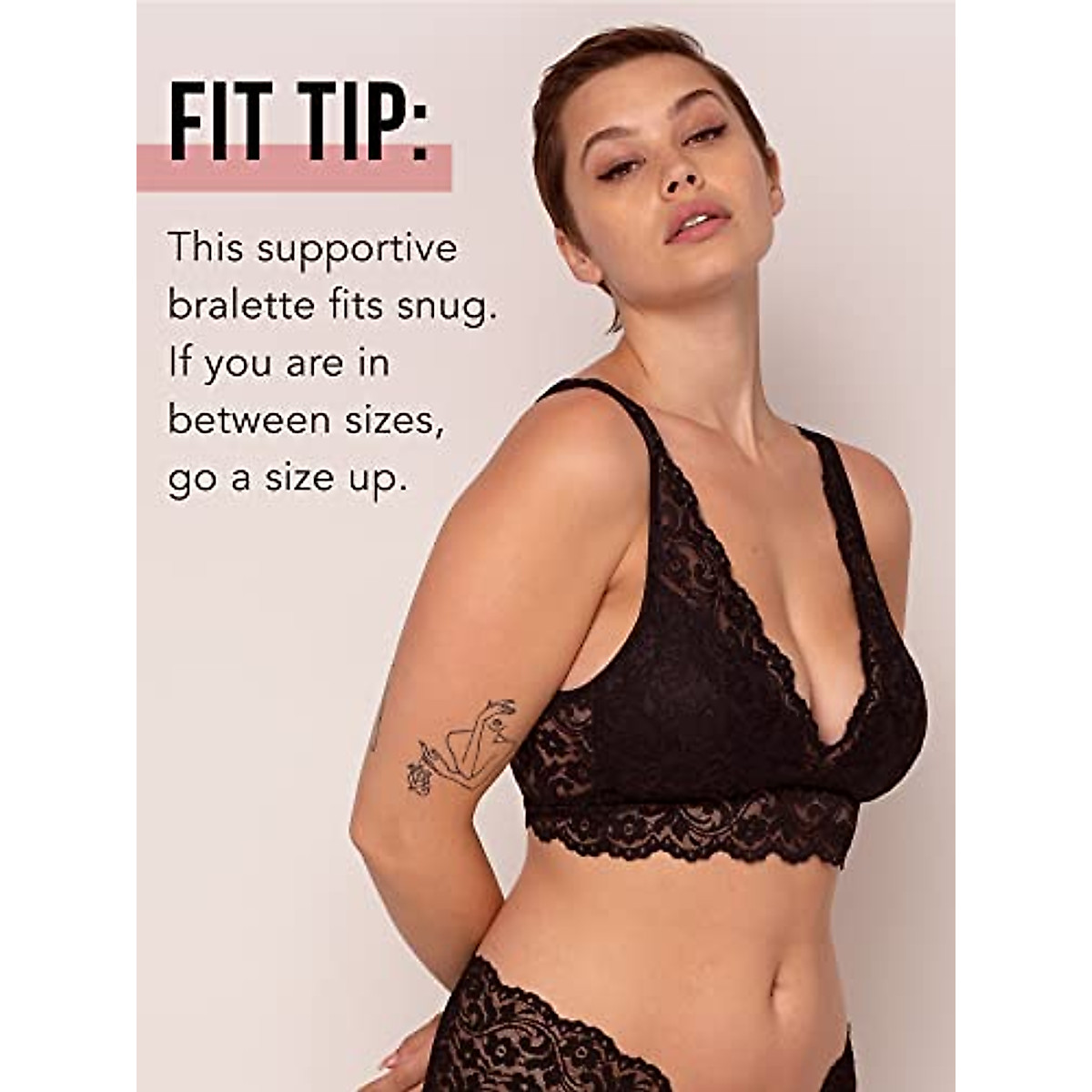 Smart & Sexy Women's Signature Lace Deep V Neck Wireless Bralette, Bralettes For Women With Support, Bralettes and Bralette Pack In the Buff/White/Black M