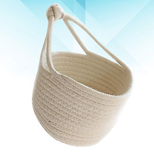IMIKEYA Wall Hanging Rope Storage Basket Cotton Rope Wall Basket Small Hanging Basket Storage Basket Baby Nursery Organizer Bin for Clothes Toy Keys