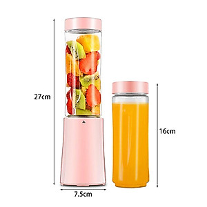 Mini juicer Food Grade PC Safe Material Mini Juice Cup USB Charging Blender Electric Cooking Machine with Accompanying Cup Suitable for Home Outdoor Sports Travel Office 280ml2 (Pink),K ZJ666