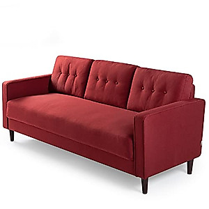 ZINUS Mikhail Sofa Couch / Ruby Red / Button Tufted Cushions / Easy, Tool-Free Assembly