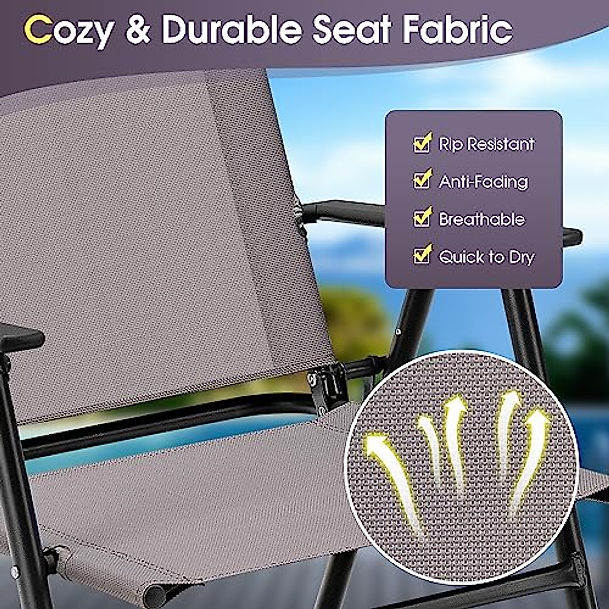 Giantex Patio Chairs Set of 4, Outdoor Folding Chairs with Armrests, Metal Frame, Outside Foldable Dining Chairs for Lawn Deck Porch Beach Yard (Gray & Black)